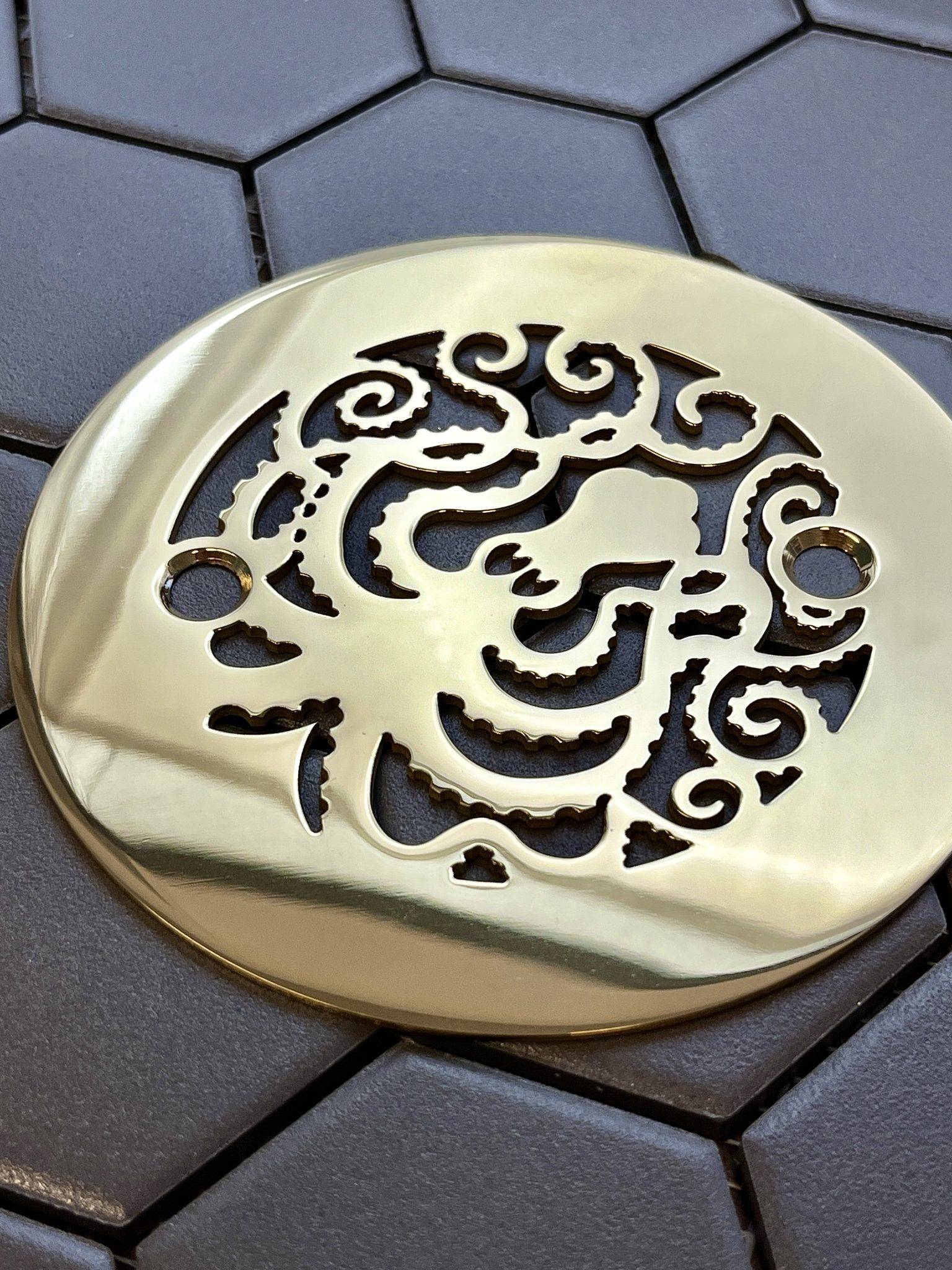 4.25 Inch Round Shower Drain, Octopus by Designer Drains