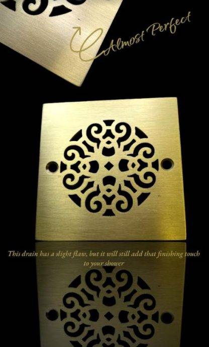 Clearance Square Shower Drain 4 Inch Brushed Brass Scrolls 4